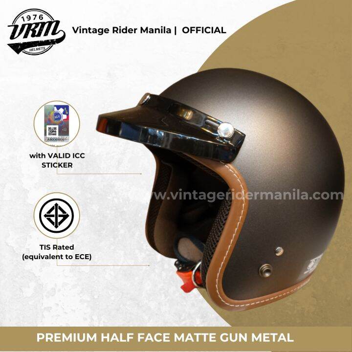 VRM 1976 Premium Matte Gun metal gray Half Face Helmet | Lazada PH