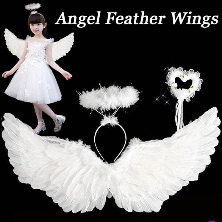 White Angel Wing and Halo for Girls Kids Wings Costumes White Wings for ...