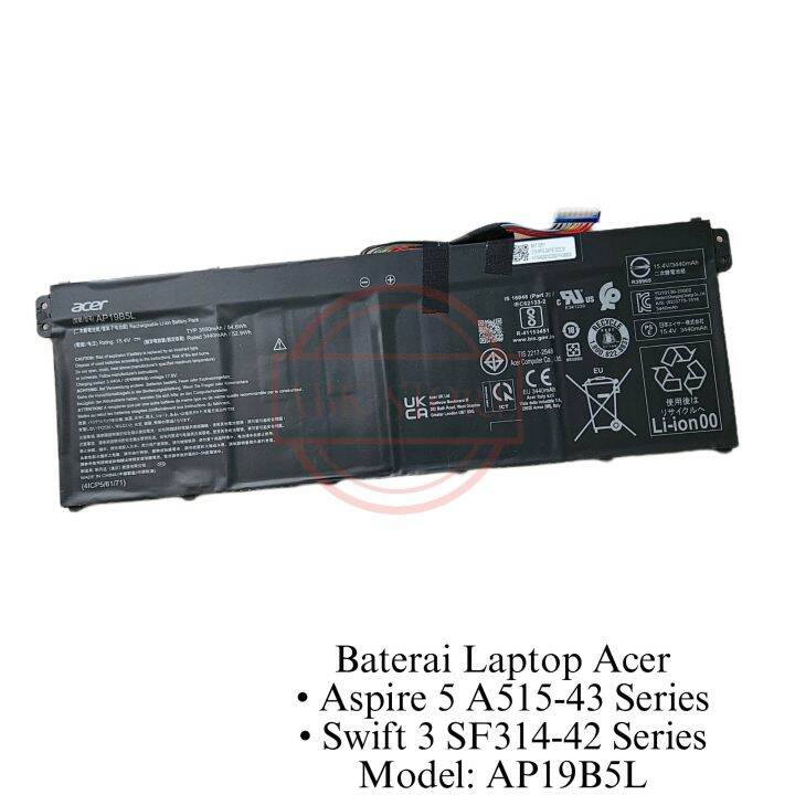 BATERAI LAPTOP AP19B5L FOR ACER ASPIRE 5 A515-43, SWIFT 3 SF314-42 ...