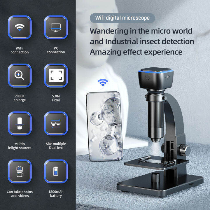⭐⭐HD 2000X WIFI Digital Microscope Dual Lens USB Microbiological ...