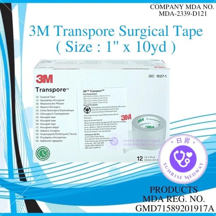 3M Transpore Tape, Size:1"x10 yards, 12 rolls/box | Lazada