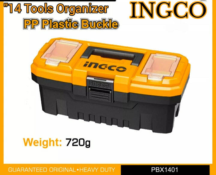 INGCO 14" Tool Box Plastic Organizer With Tray 10KG Capacity PBX1401 ...