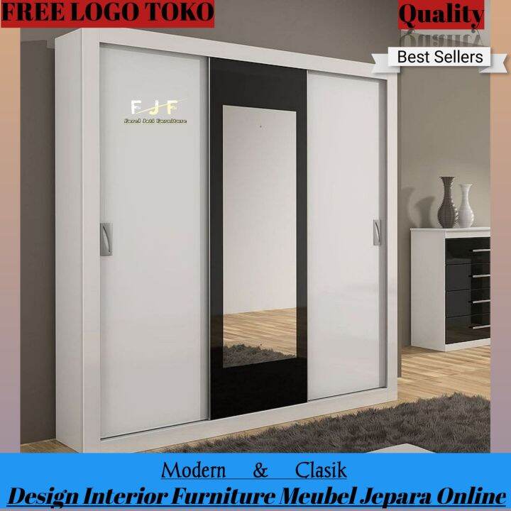 Lemari Putih Lemari Pakaian 3 Pintu Sliding Minimalis Door Wardrobe ( Pre Order ) | Lazada Indonesia
