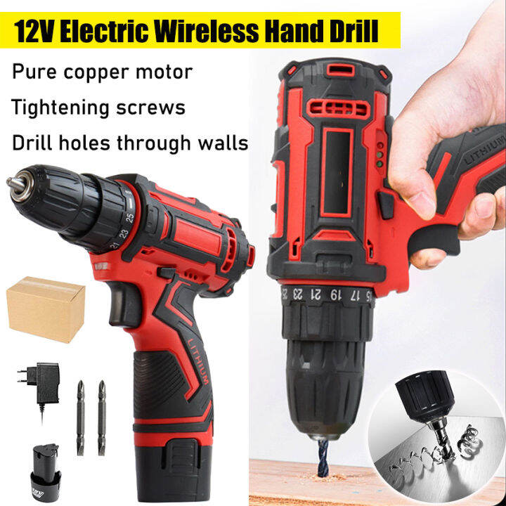 Cordless Hand Drill 12v Electric Home Mini 2000 Mah 18650 Lithium ...