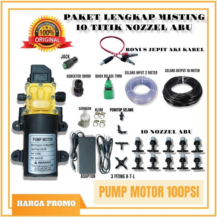 PAKET LENGKAP MISTING EMBUN/ALAT PERKABUTAN 10TITIK NOZZEL ABU-ABU ...