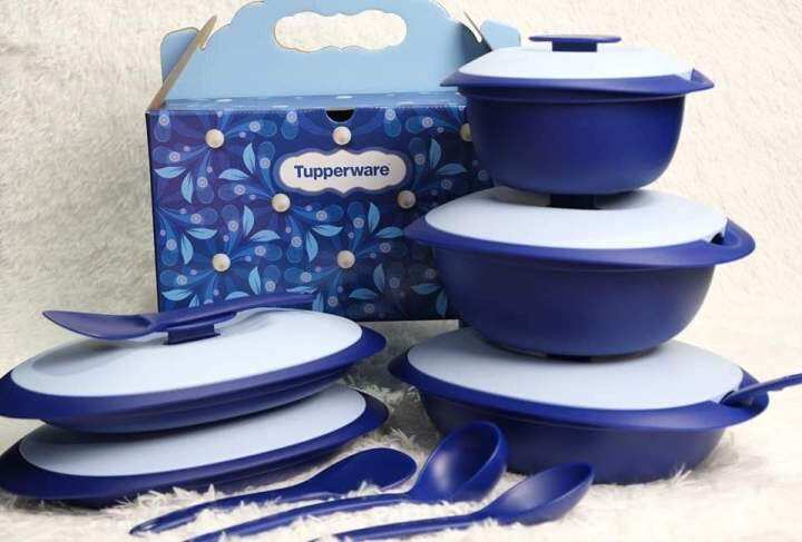 TUPPERWARE ROYALE BLUE SERVEWARE SET /SET HIDANG TUPPERWARE | Lazada