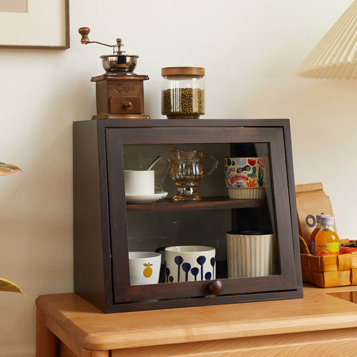 Solid Wood Desktop Cabinet Storage Cabinet Small Tea Cabinet Cup Tea ...