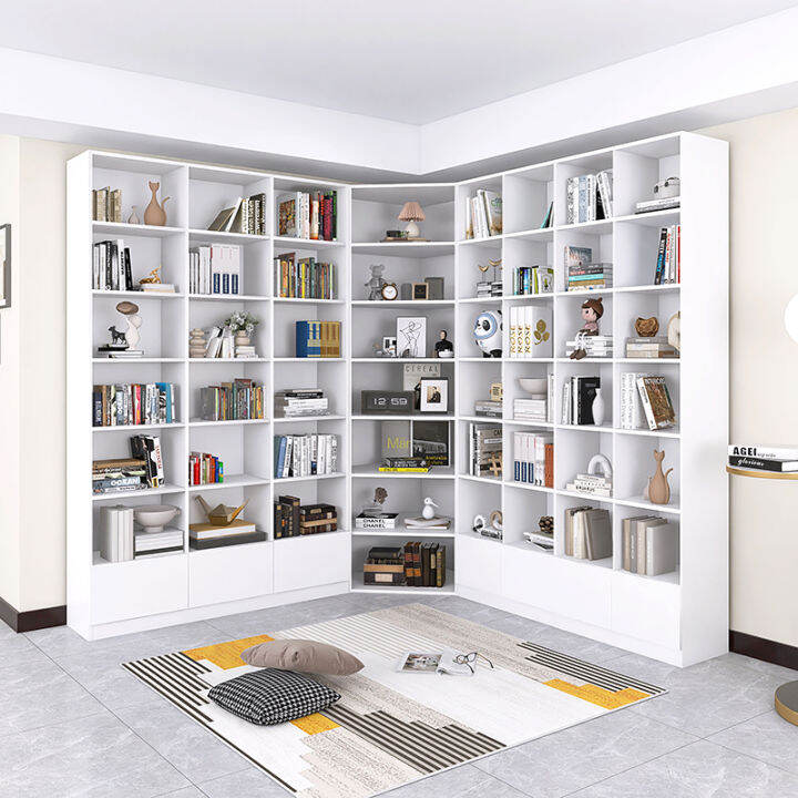 Full Wall Bookcase Solid Wood Combination Corner Bookshelf Children's ...