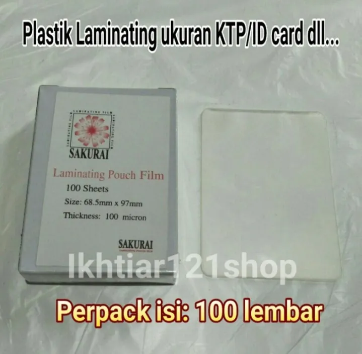 Plastik laminating Ukuran KTP/ID card 100 micron isi 100 Lembar ...