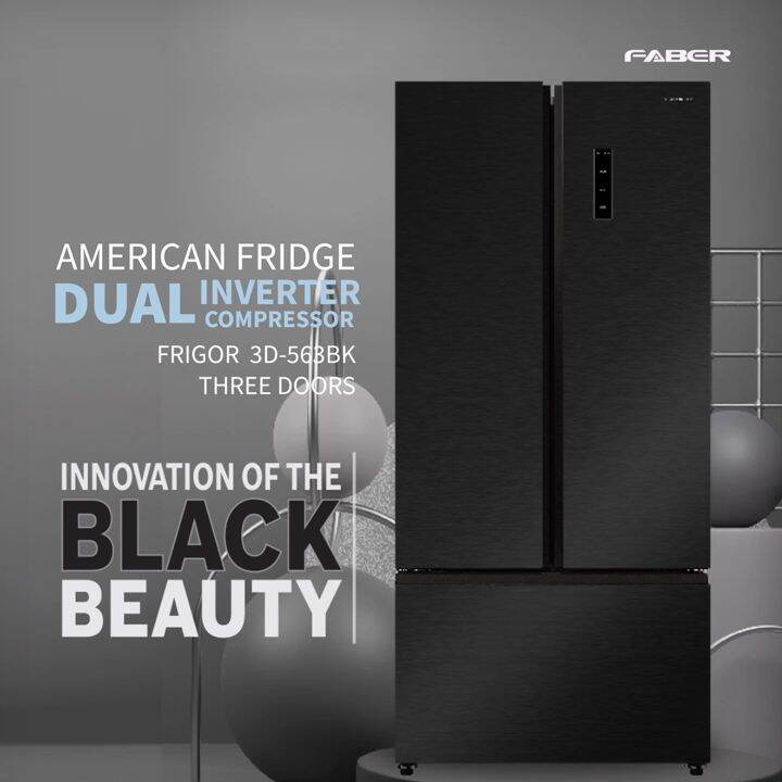 Faber 560L 3 Door Inverter Refrigerator FRIGOR 3D-563BK | Dual Inverter ...
