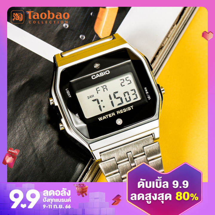 Casio นาฬิกาข้อมือคาสิโอสำหรับผู้ชายและผู้หญิงนาฬิกาควอตซ์ทรงสี่เหลี่ยม ...