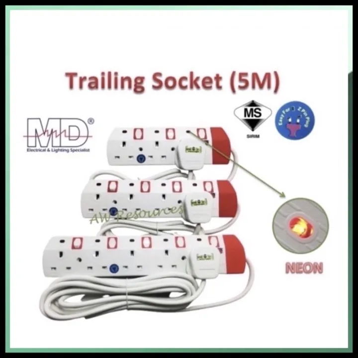 MD 3/4/5 Gang (5 METER) Extension Trailing Socket | Lazada