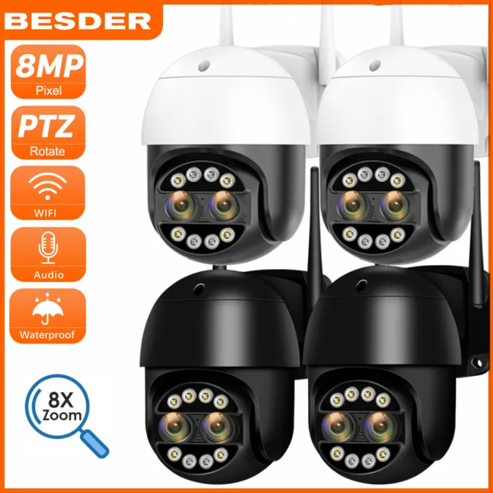 BESDER 4 in 1 8MP WiFi IP Camera PTZ Security Camera CCTV Dual-Lens ...