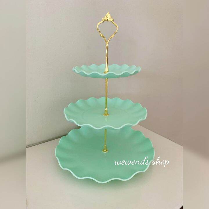 Standing Piring Gelombang Display Kue Snack 3 Tingkat Tiang Besi Logam ...
