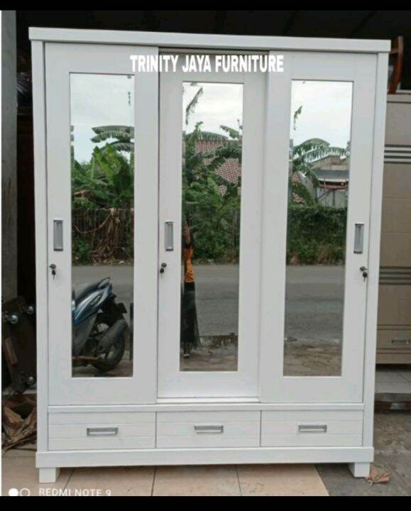 Lemari Pakaian 3 Pintu Sliding Kayu Duco Cermin /trinityjayafurniture | Lazada Indonesia