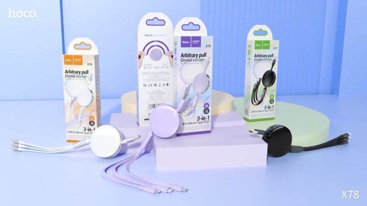 Hoco X78 สายชาร์จ 3 in 1 2A แบบเก็บสาย ยาวสุด 1 เมตร สำหรับ Lightning ...