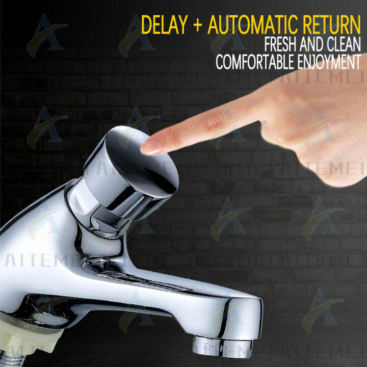 Self Closing delay faucet bathroom Water Saver brass cold water Press ...