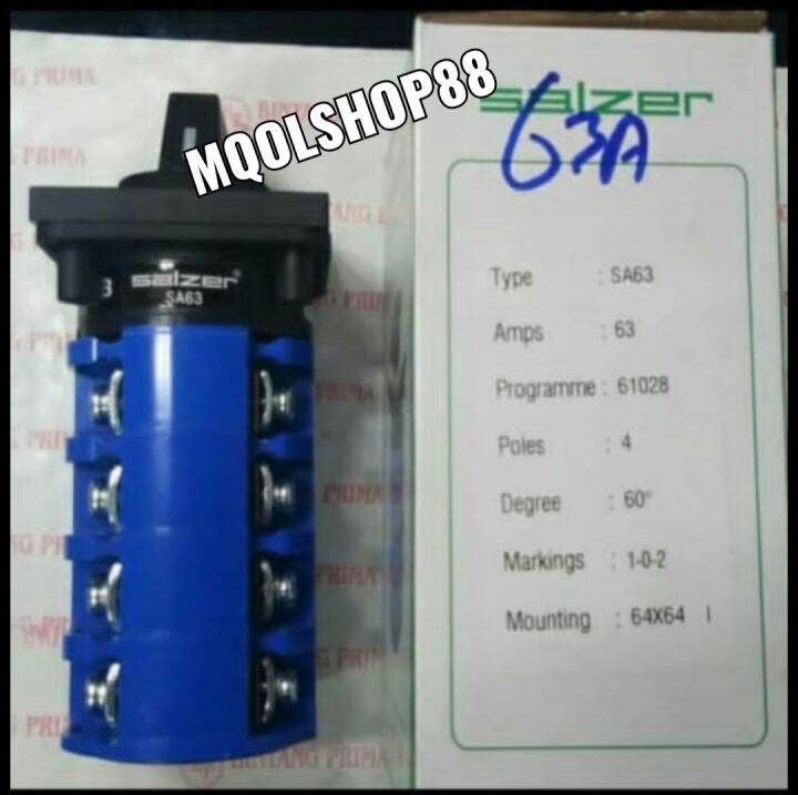 CHANGE OVER SWITCH / ROTARY SWITCH 3 POSISI 4P 4PHOLE 4 PHOLE 4POLE 4 POLE 63A 1-0-2 SA63 SALZER ...