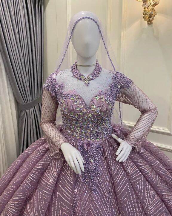 baju gaun pengantin wedding dress warna ungu taro full payet krinolin ...