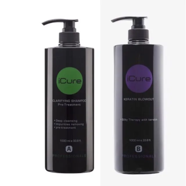 iCure Keratin Blowout Set(clarifying shampoo 1000ml+ keratin blowout ...