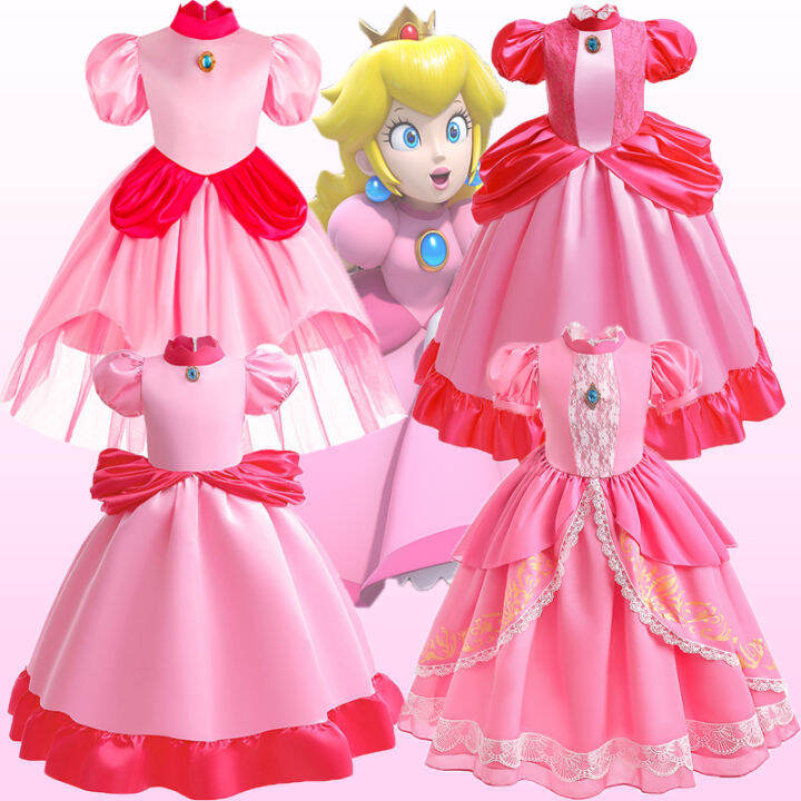 Super Mario Peach Princess Dress For Girls Super Mary Pink Dresses ...