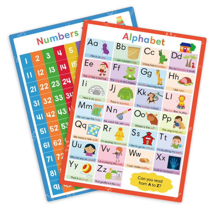 2Pcs Kids Educational Poster Chart Learn ABC Numbers 1 To100 Counting ...