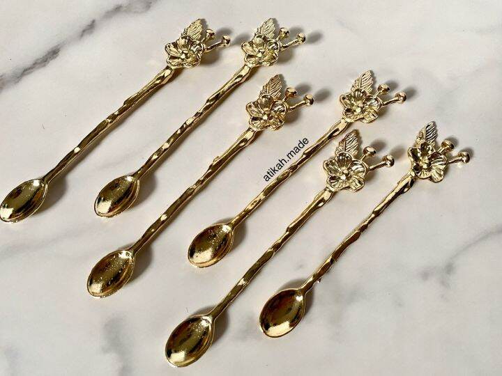 gold tea spoon set - เซตช้อนชาลายดอกไม้ สีทอง | Lazada.co.th
