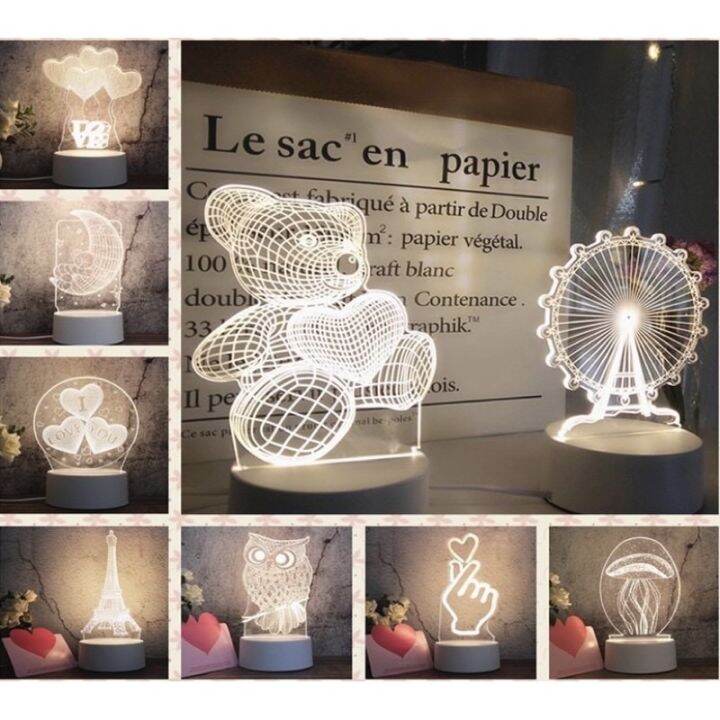 (3 Colour LED Light)Creative Light 3D Led USB Display Light Home ...