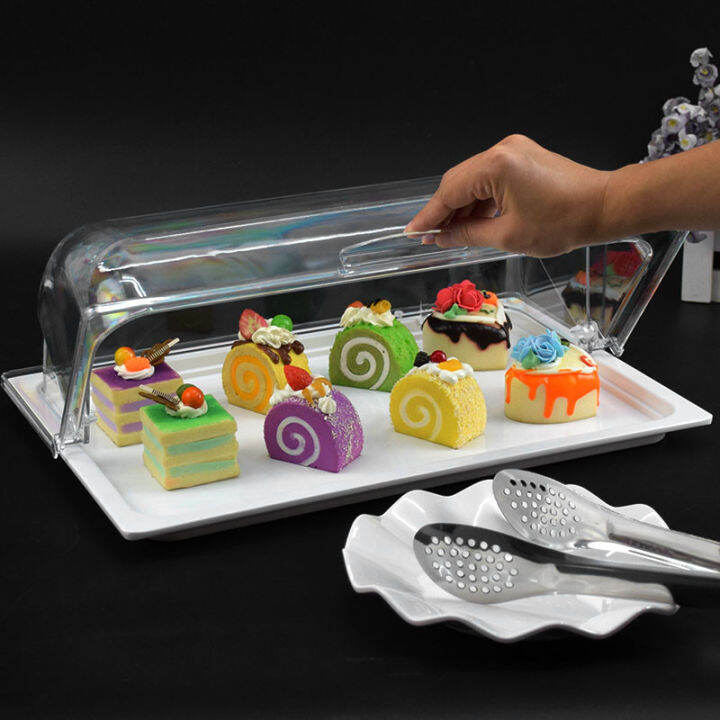 Flip Bread Cake Plate Food Display Plate with Lid Transparent Dustproof ...