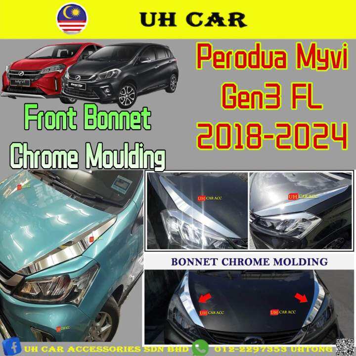 Perodua Myvi Gen3 FL 2018-2024 Front Bonnet Chrome Garnish Bonet Hood ...