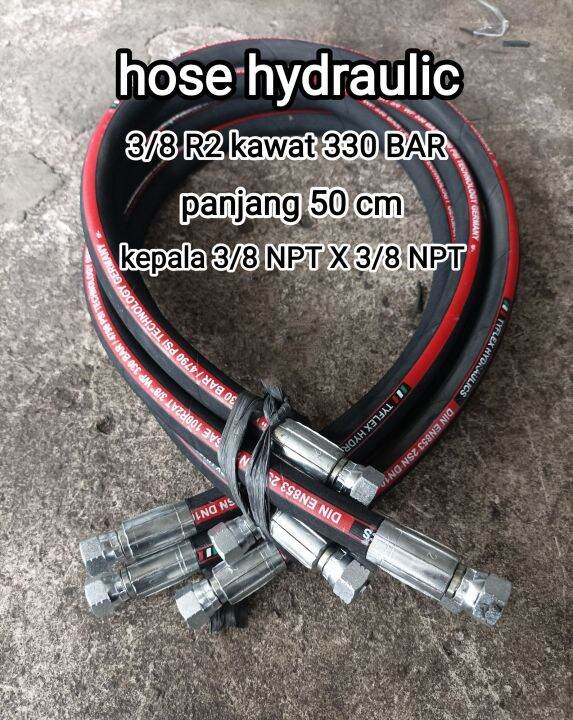 selang hydraulic 3/8 R2 panjang 50 cm kepala 3/8 NPT X 3/8 NPT | Lazada ...