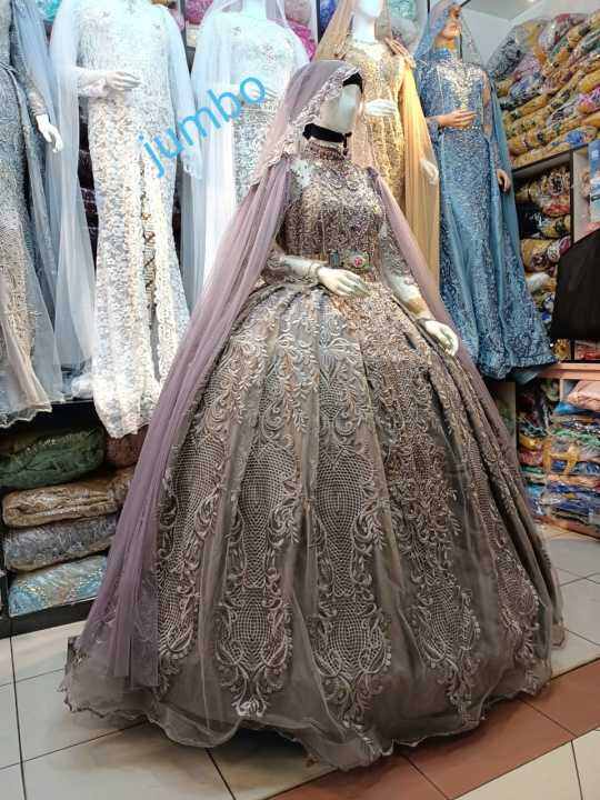 baju gaun pengantin wedding dress warna ungu taro mekar gown payet ...