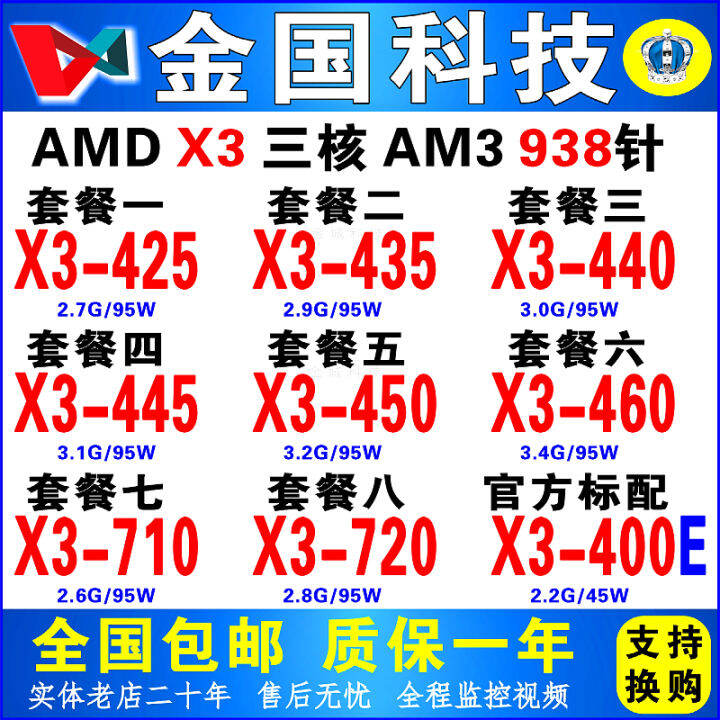 AMD Athlon X3 435 425 440 445 450 710 B73 B75 AM3 Three-Core 720-Pin ...