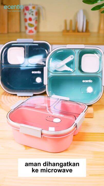 ecentio kotak bekal anti tumpah 3 grid 1100ml Kotak makan wadah bekal ...