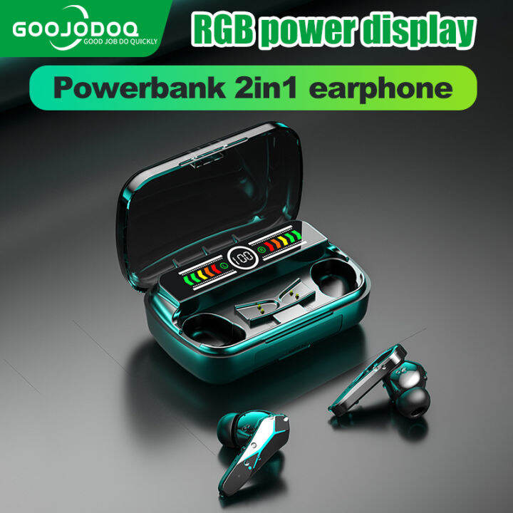 GOOJODOQ Wireless Earphones Bluetooth 5.3 with Powerbank Mic Earbuds ...