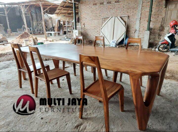 Meja makan minimalis. meja makan trembesi 6 kursi. meja makan kayu suar | Lazada Indonesia