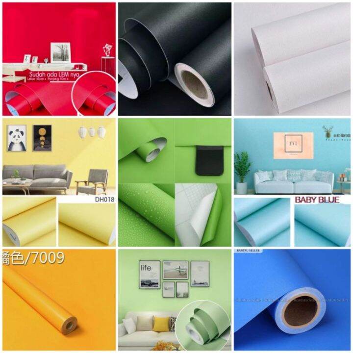 Wallpaper Sticker Dinding Hitam Polos Putih Merah Kuning Hijau Abu ...