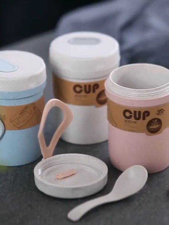 Portable Soup Cup with Lid Wheat Straw Plastic Breakfast Cup ...