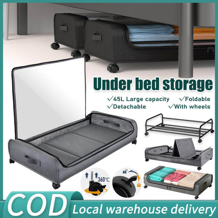 Underbed Storage Box Foldable Under Bed Storage with Wheels Clothes ...