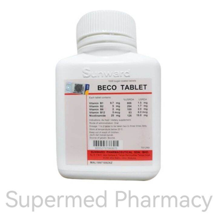 Beco (B Complex) 1000's Sugar Coated Tablets | Lazada