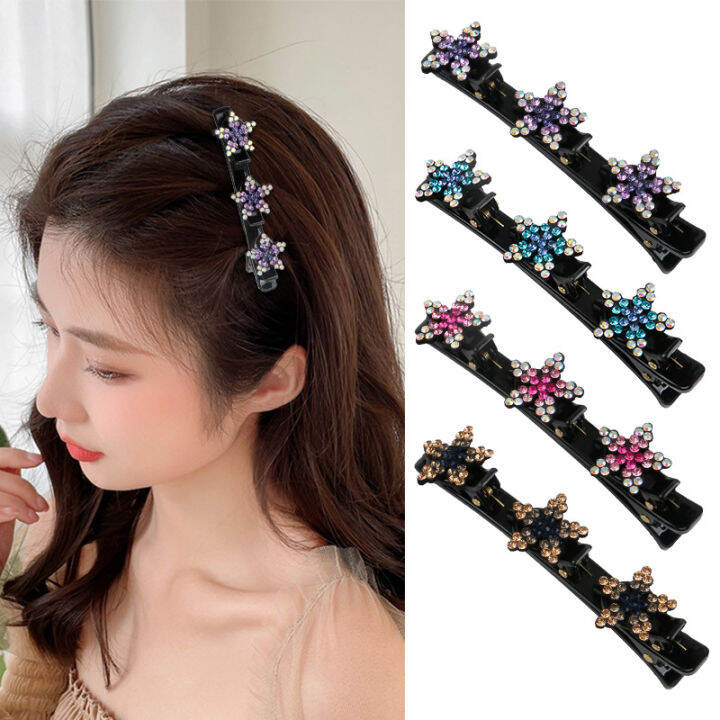Rhinestones Snow Flower Braided Hair Clips Side Bangs Clip Tooth-shaped ...