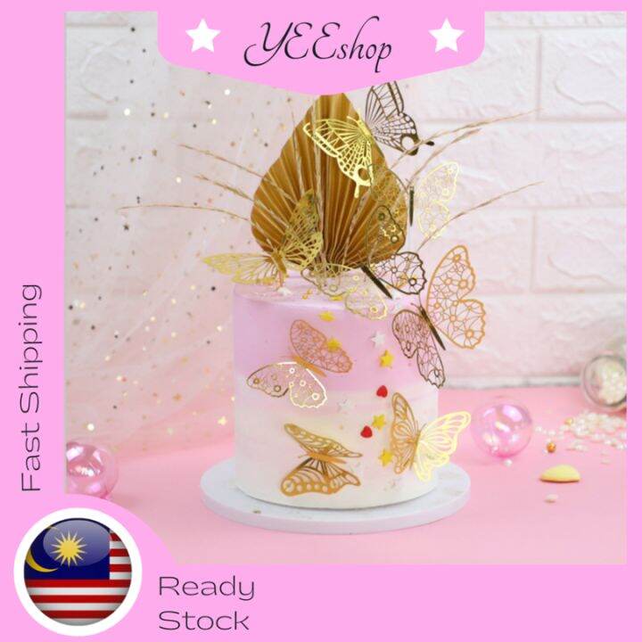| Cake Decoration | 12pcs/set Gold SIlver Metal Texture Butterfly Cake ...
