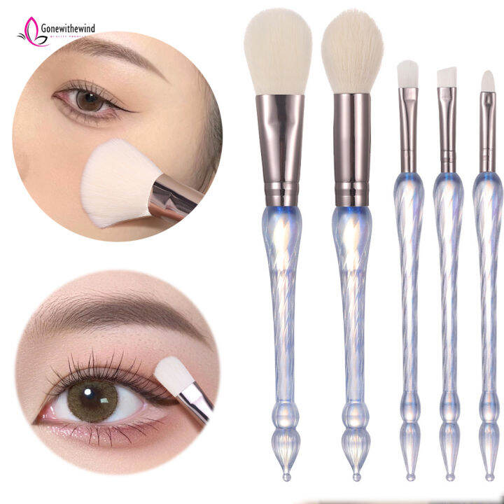 5ชิ้นเซ็ต Kuas Rias ทรงประภาคารแปรงแป้งฝุ่นนุ่มชุดแปรงแต่งหน้ารายละเอียดอายแชโดว์อ่อนแปรง ...