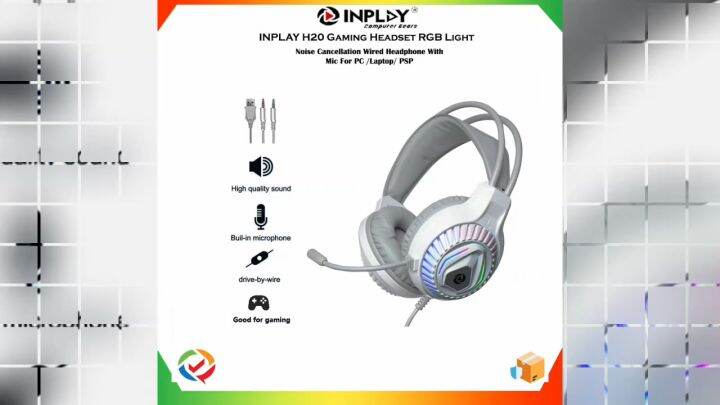INPLAY H20 Gaming Headset RGB Light Noise Cancellation Wired Headphone With Mic For PC /Laptop ...