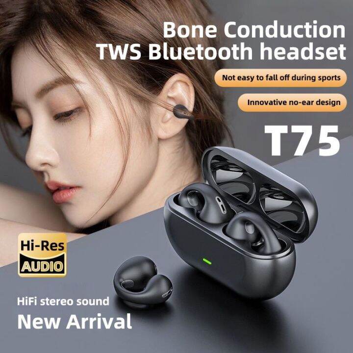 T75 Ear-Clip Bluetooth Headphones Bone Conduction Earphone Wireless Earbuds 3D Surround Stereo ...
