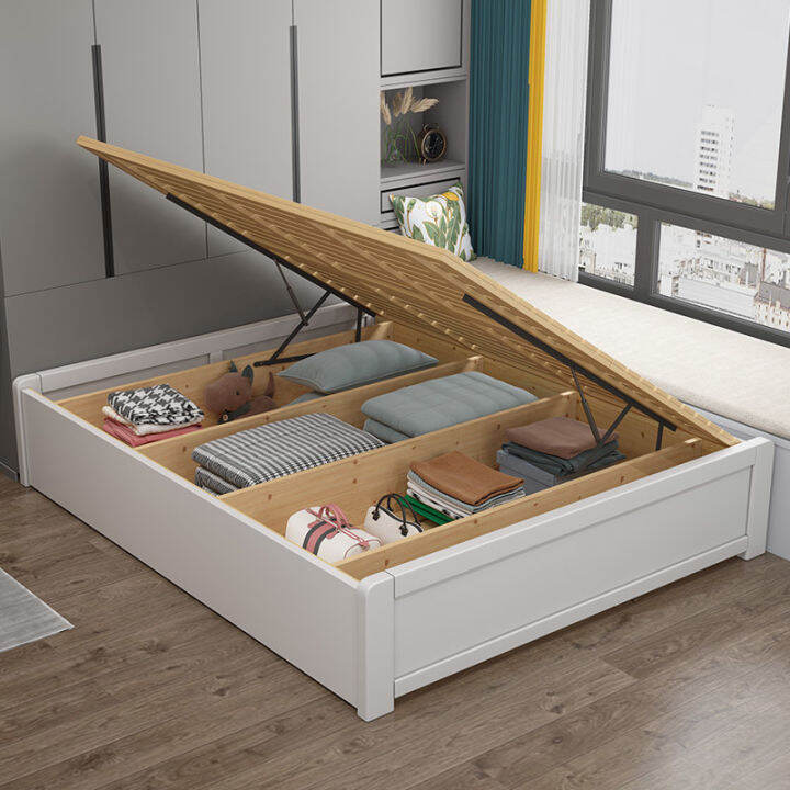 No Bedside Solid Wood Bed Modern Minimalist Small Apartment Tatami Air ...