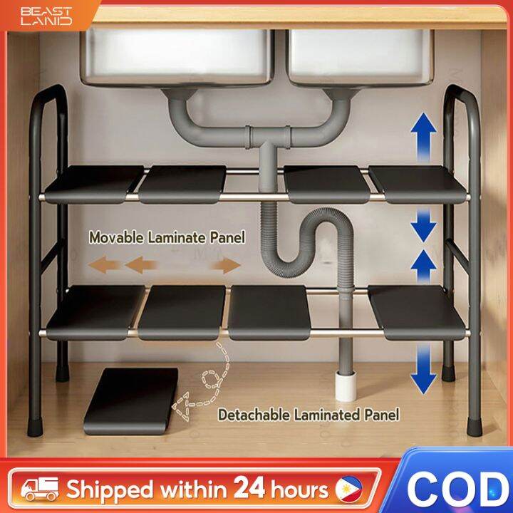 Adjustable Kitchen Under Sink Rack Organizer Stainless Steel Extendable ...