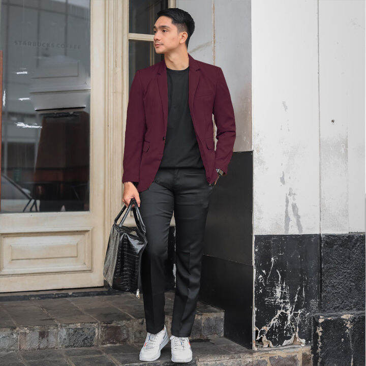 blazer pria blezer pria jas pria merah marun maroon doff slimfit blazer ...