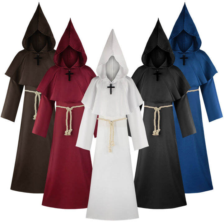 Men Wizard Costume Medieval Monk Friar Robe Christian Priest Shawl Cape ...