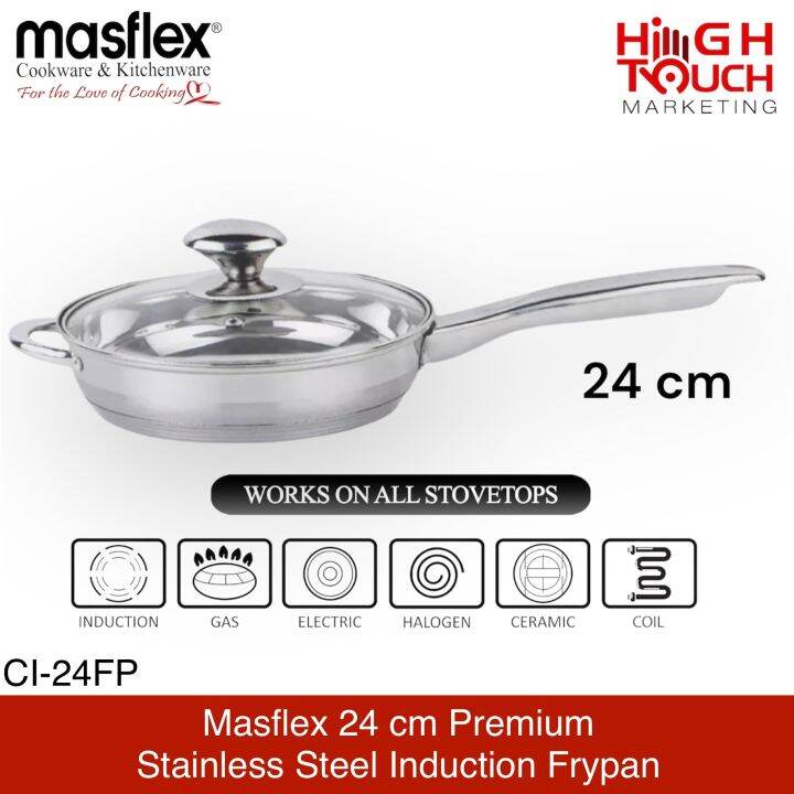 Masflex 24 cm Premium Stainless Steel Frying Pan with Glass Cover ...